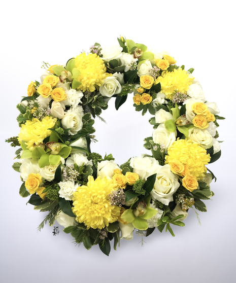 Yellow Funeral Wreath | Worcester Funeral Flowers